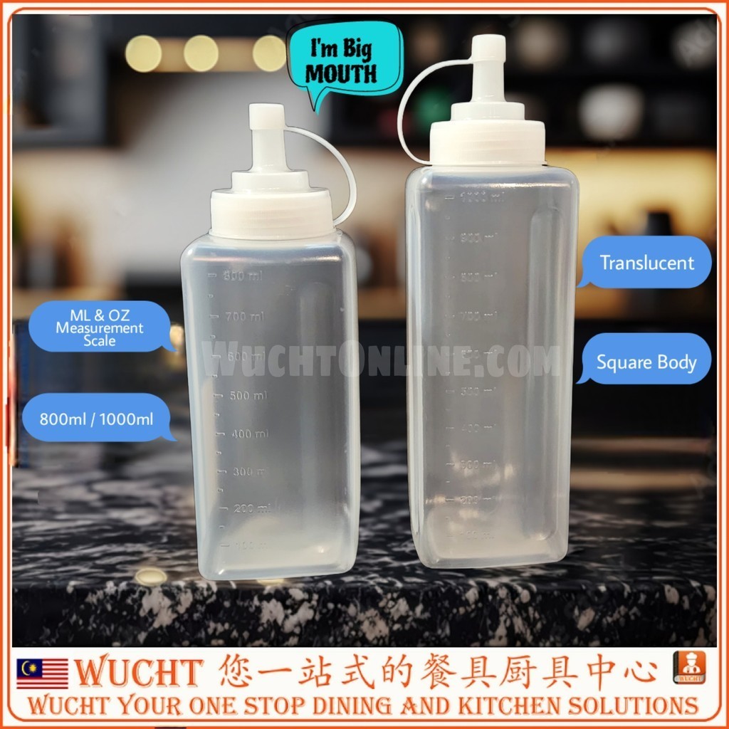 【WUCHT】 Big Mouth Bottle 800ml 1000ml Plastic Bottle Sauce Dressin 800ML 1000ML Botol SOS 800ml ...