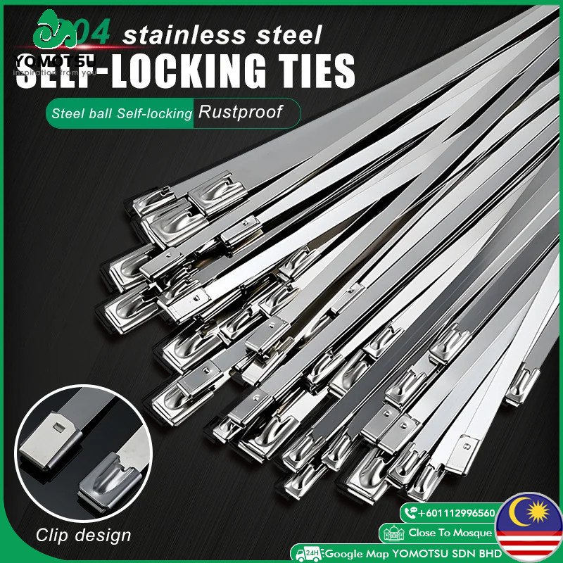 100 Pcs Stainless Steel Metal Cable Ties 4.6mm Heavy Duty Self-Locking ...