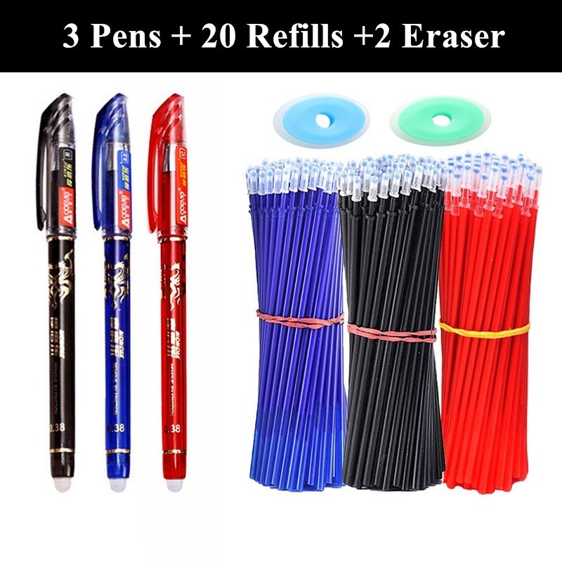 3 Erasable Gel Pens 20 Pen Refills 2 Eraser Reusable and Erasable ...