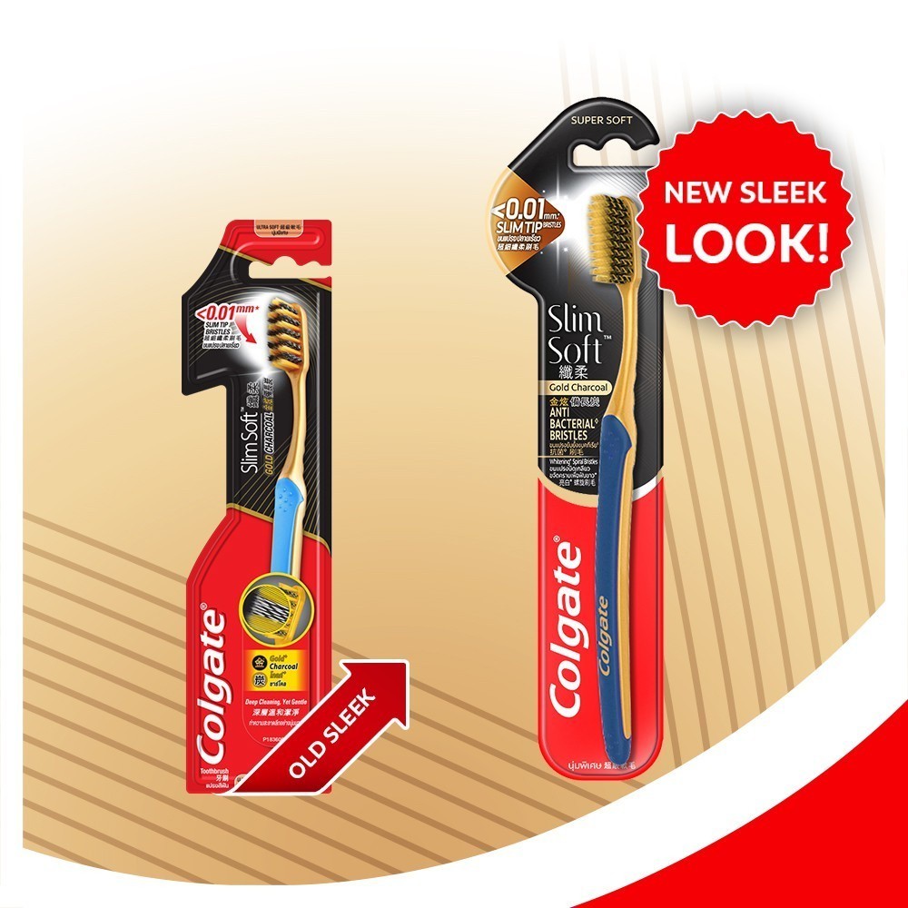 Colgate Slim Soft Charcoal Gold Toothbrush 0.01mm slim tip bristles 1s ...