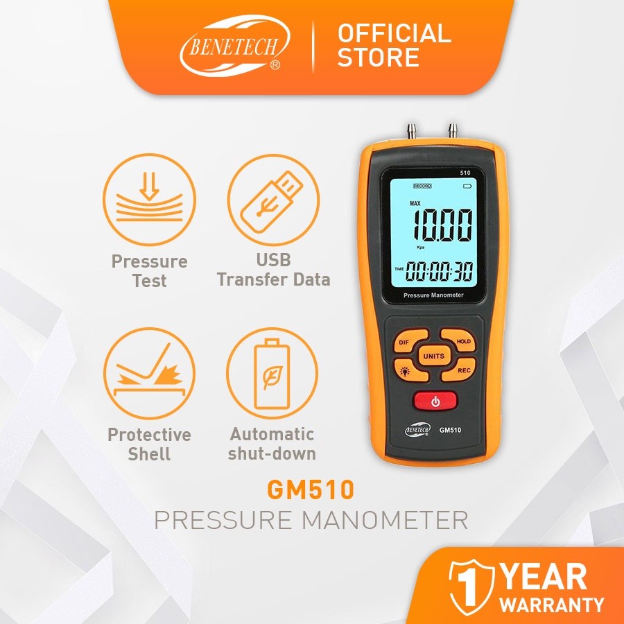 Benetech GM510 Digital LCD Display Pressure Manometer / Gauge | Shopee ...