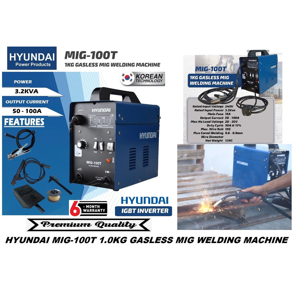 Hyundai 50-100A Gasless MIG Welder Machine with 0.45kg MIG Wire ...