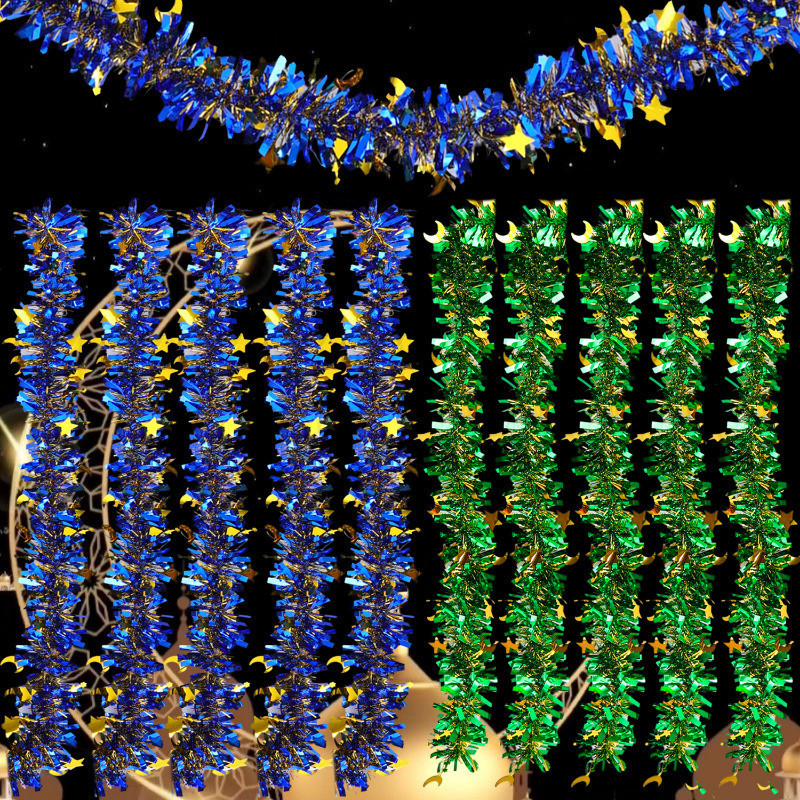 1/3/5Pcs 2M Bright Teal PET Streamers - Eid Star and Moon Hanging ...