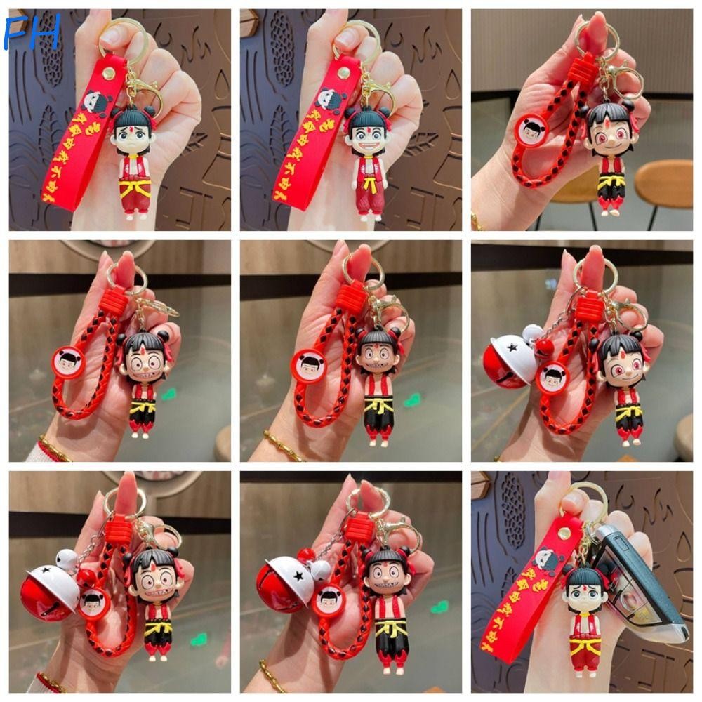 FENGHA Ne Zha Doll Keychain, Kawaii Silica Gel Expression NeZha Doll ...
