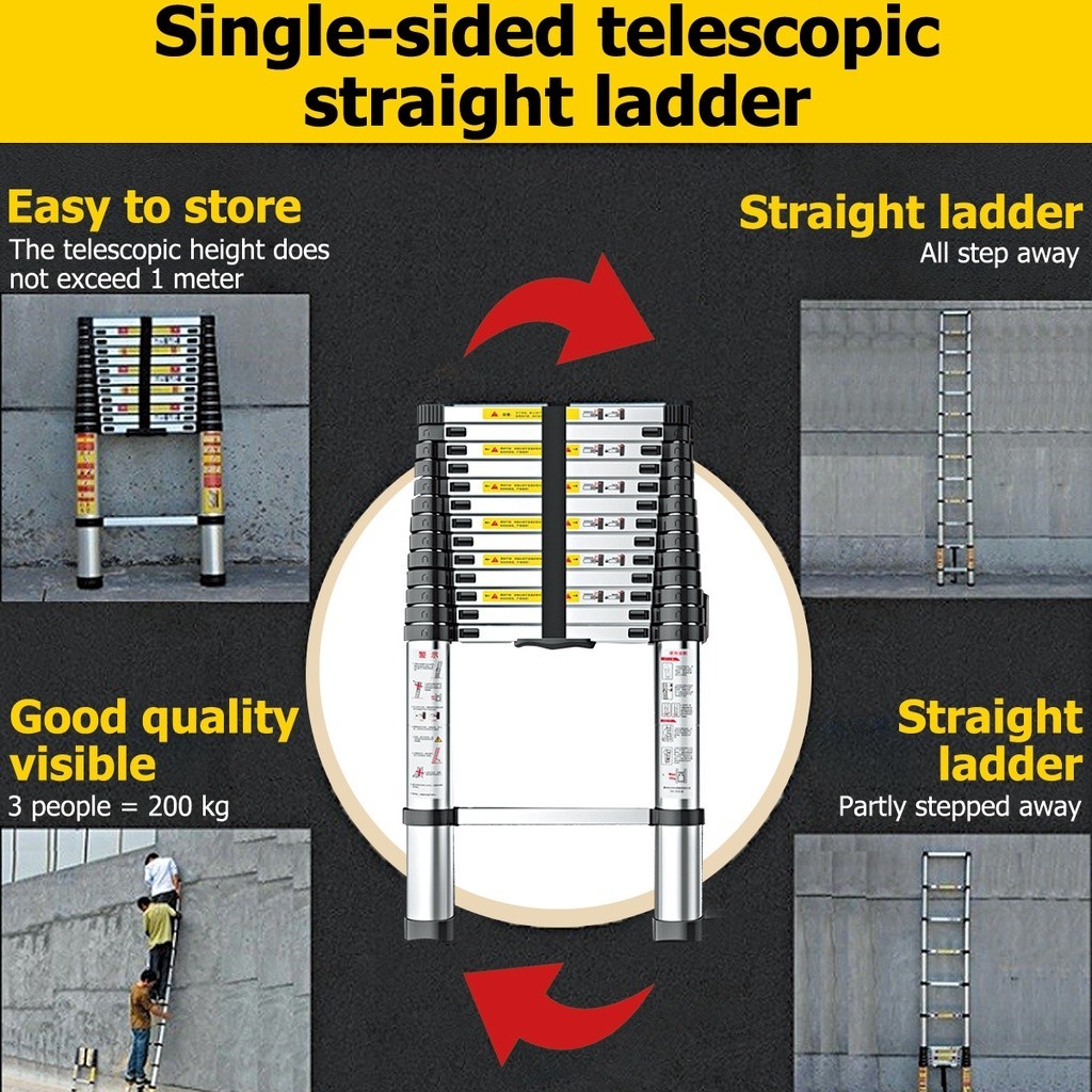 , 5M aluminum telescopic ladder portable folding straight ladder load ...