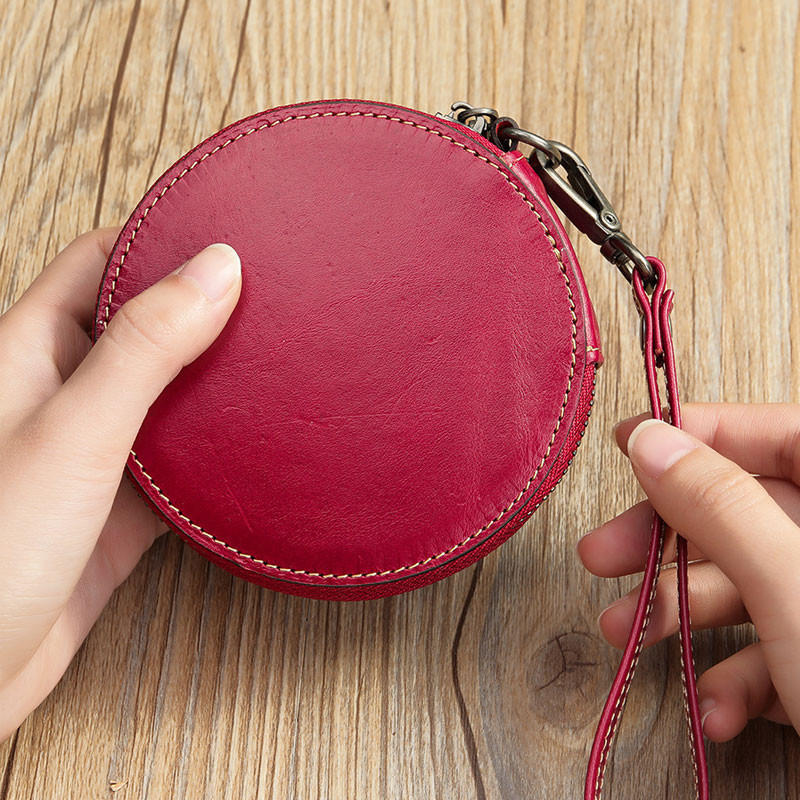 Retro Round Genuine Leather Coin Purse Pouch Mini Small Women Wallet ...