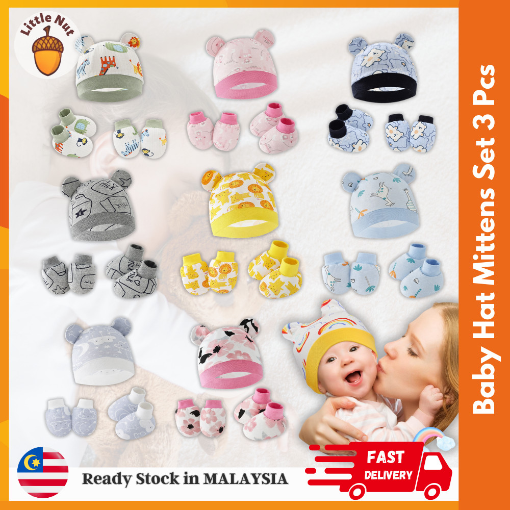 Little Nut Newborn Baby Hat Mitten Booties Set Infant Beanie Cap Kain ...