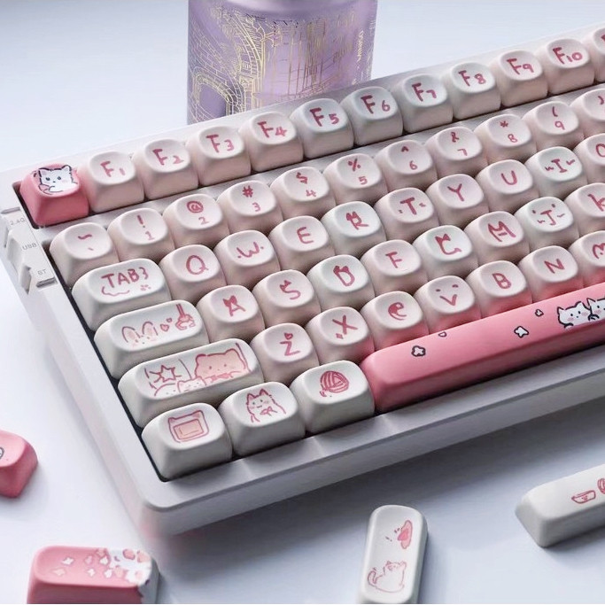 PBT MOA keycap set round retro MOA Pink cute Meow Meow Keycap shopping ...