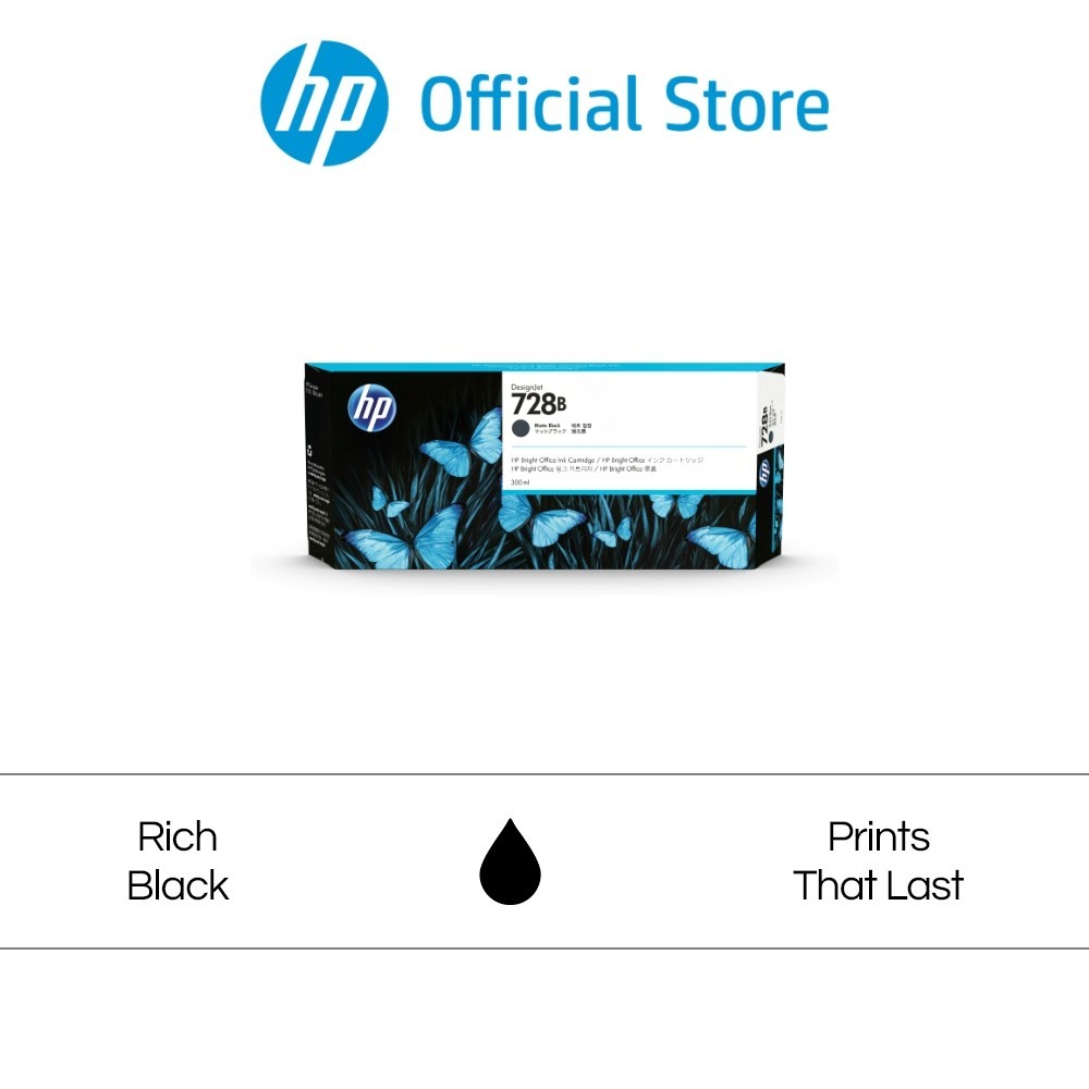 HP Original 728B Matte Black Ink Cartridge (3WX30A, 300ml) | Compatible with DesignJet T730 ...