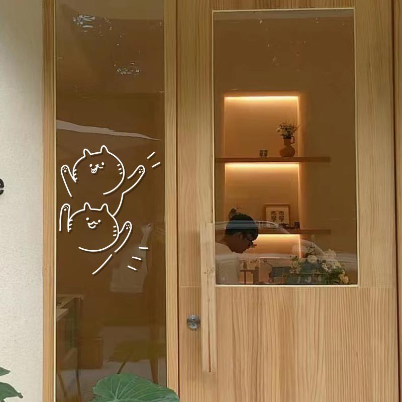 Cute Cartoon Cat Anti-collision Glass Sticker Pet Shop Cat Cafe ...