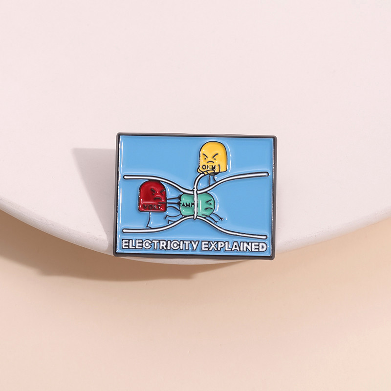 Electricity Explained Cartoon Brooch Science Experiment Metal Badge ...