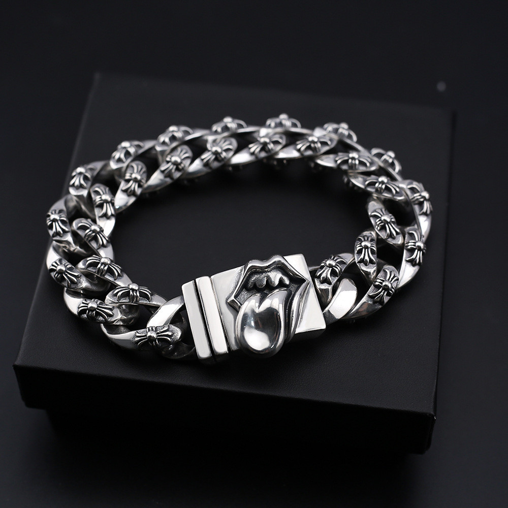 Chrome Hearts Bracelet/925 Silver Wide Version Cuban Chain Bracelet ...