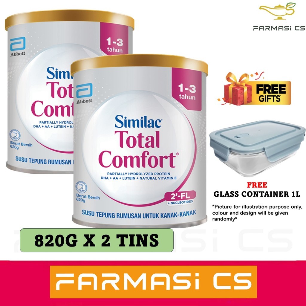 Abbott Similac Total Comfort 820G x 2 Tins FOC Glass Container EXP: 07/2026 [ 1 - 3 Years Milk ...