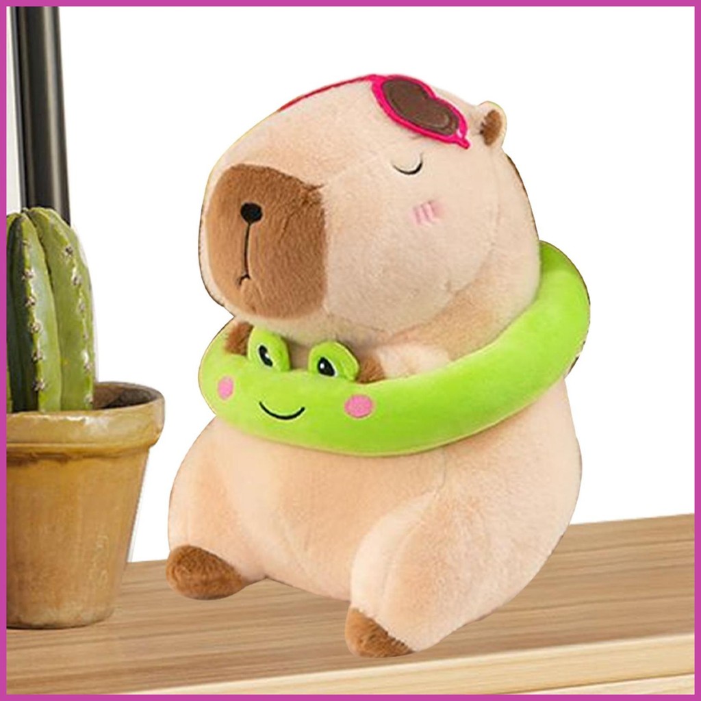 Capybara Plush Cute Capybara with Frog Swimming Rings Plush Toys Soft ...