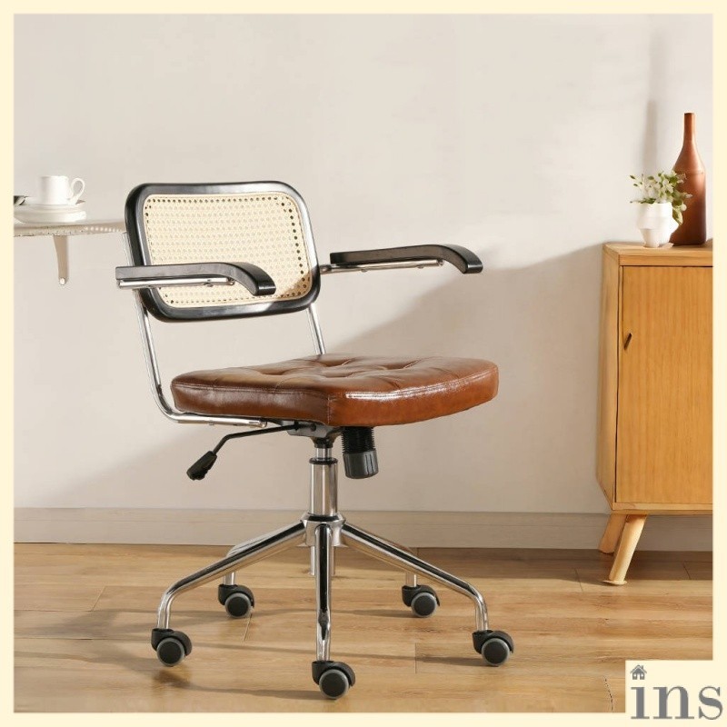 Retro Nordic Vintage Rattan Office Chair Computer Home Study Desk ...