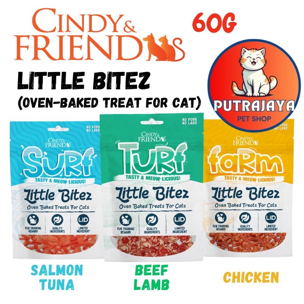 Cindy & Friends Little Bitez Cat Treats 60g (Chicken/Tuna/Salmon/Beef ...
