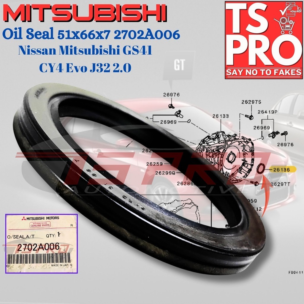 Nissan Mitsubishi GS41 CY4 Evo J32 2.0 Genuine Oil Seal 51x66x7 ...
