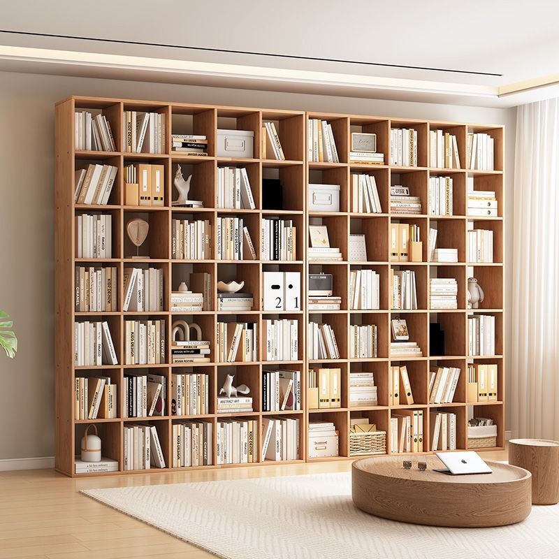 Bookshelf Full Wall Solid Wood Floor Grid Cabinet Storage Rack Storage ...