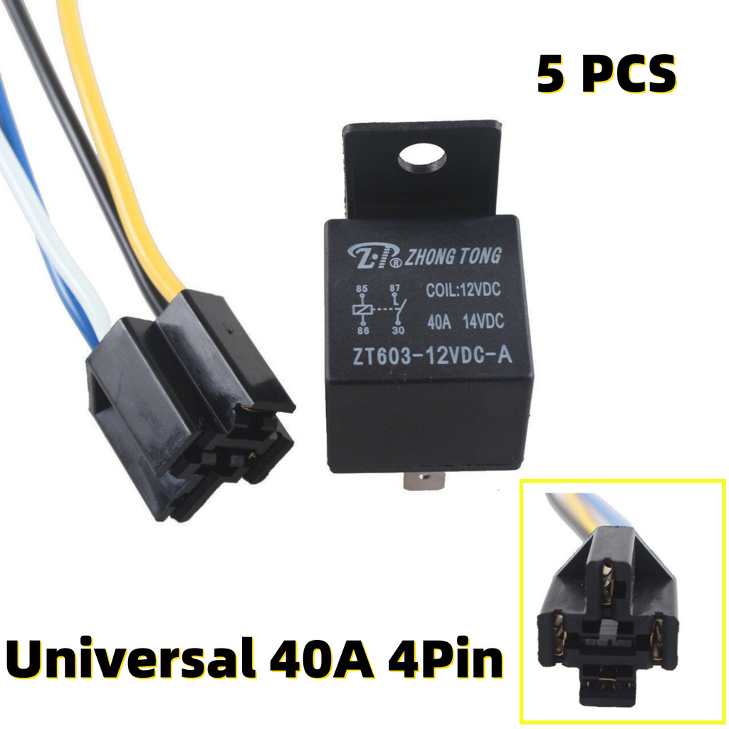 5Pack Car Truck Auto 12V 40A 40 AMP SPST Premium Relay & Socket 4 Pin ...
