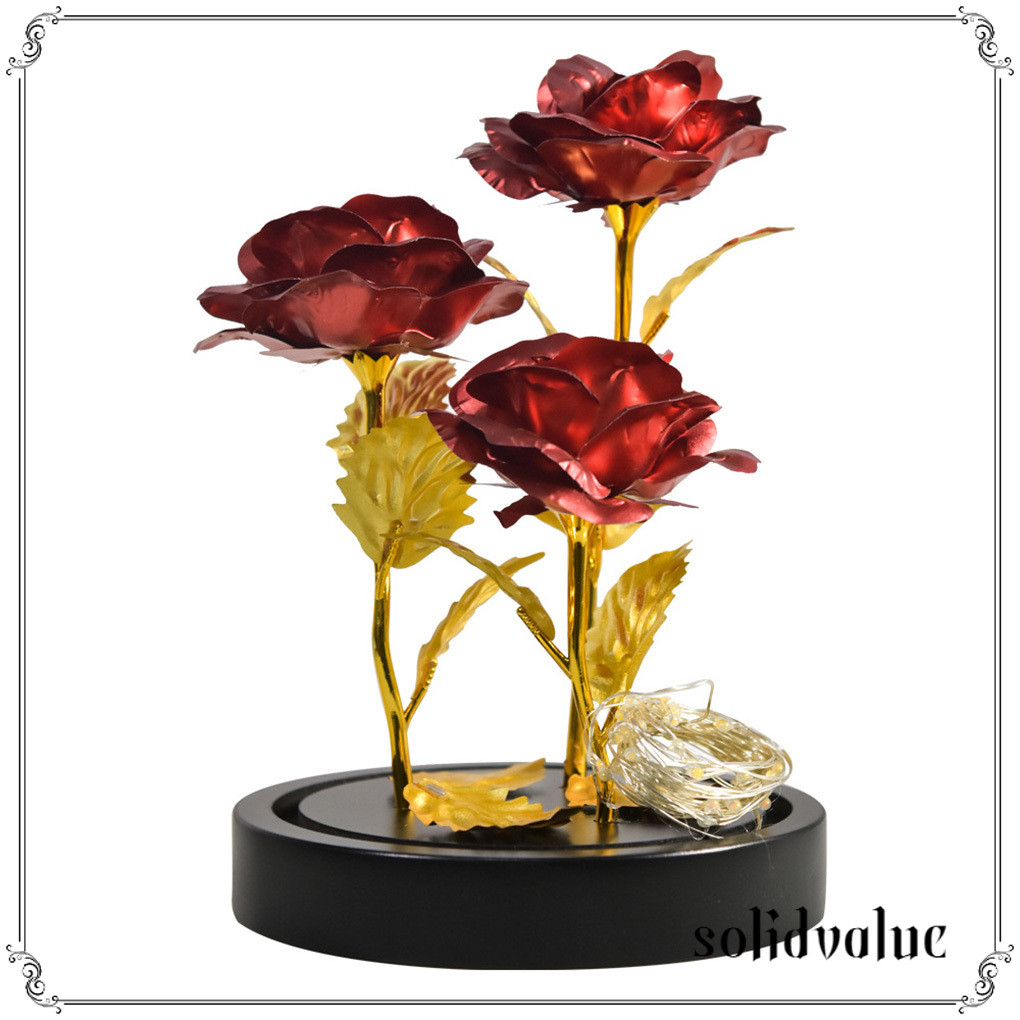 Artificial Flowers LED Glass Cover Rose Dome Lamp Wedding Decoration ...