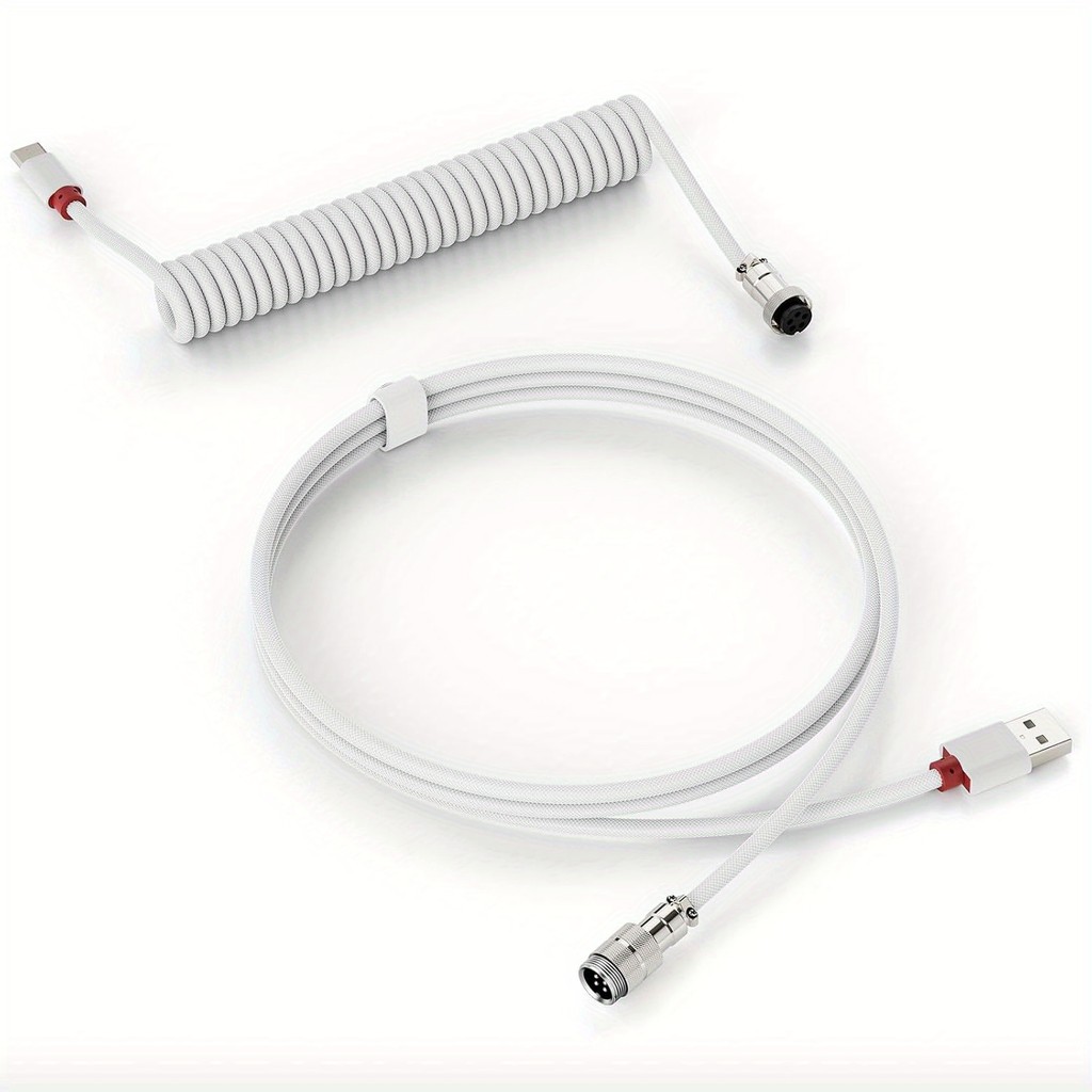 70inch/1.8m USB C to USB A Coiled Keyboard Cable, Detachable Metal ...