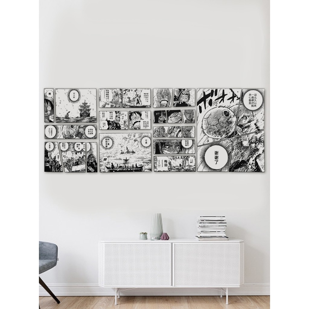 Lukisan Hiasan Dinding Latar Belakang Manga Hitam dan Putih One Piece ...