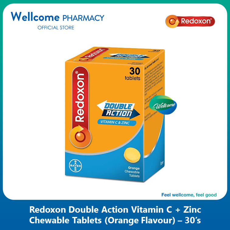 Redoxon Double Action Vitamin C + Zinc Chewable Tablets Orange Flavour ...