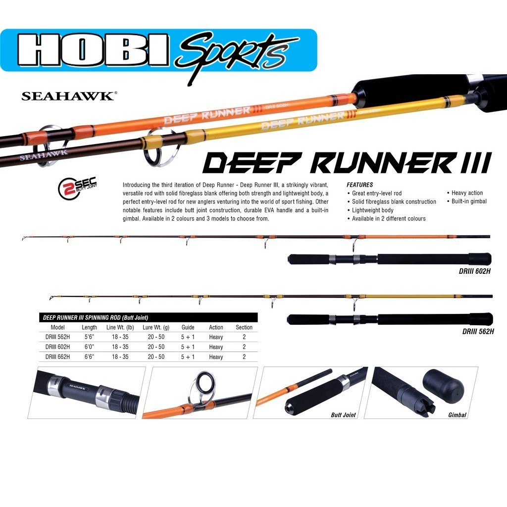 Seahawk Spinning Deep Runner III Fishing Rod 《3rd Version 》+《Butt Joint ...