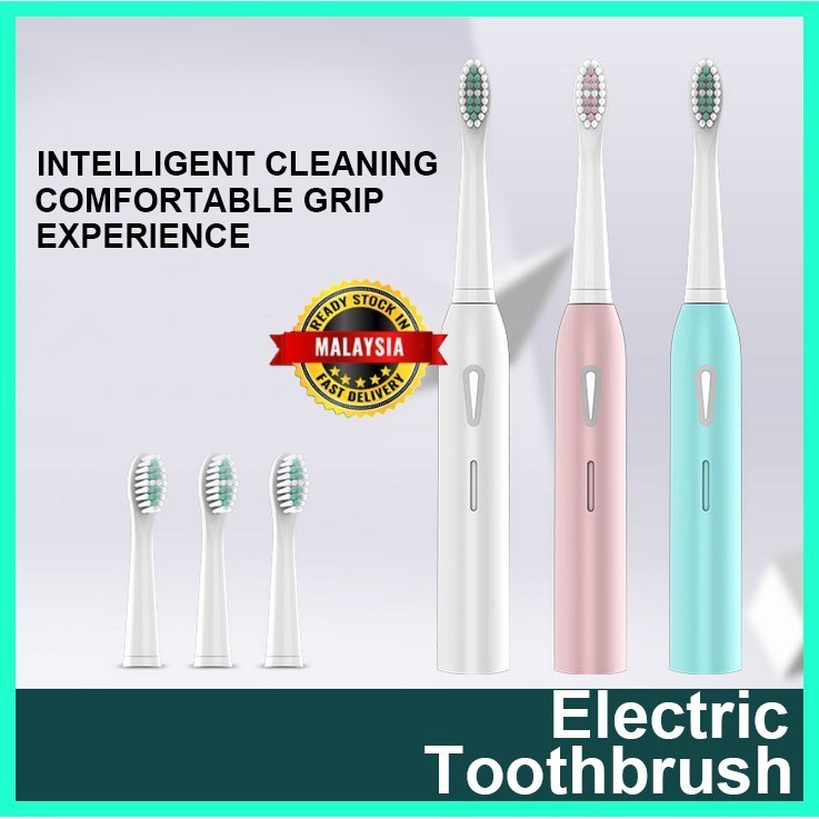 Electric toothbrush adult rechargeable sonic waterproof free 3 brush ...