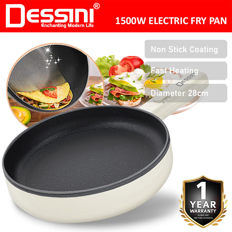 DESSINI Electric Frying Pan 28CM Non Stick Cooker Steamboat Hot Pot Wok ...