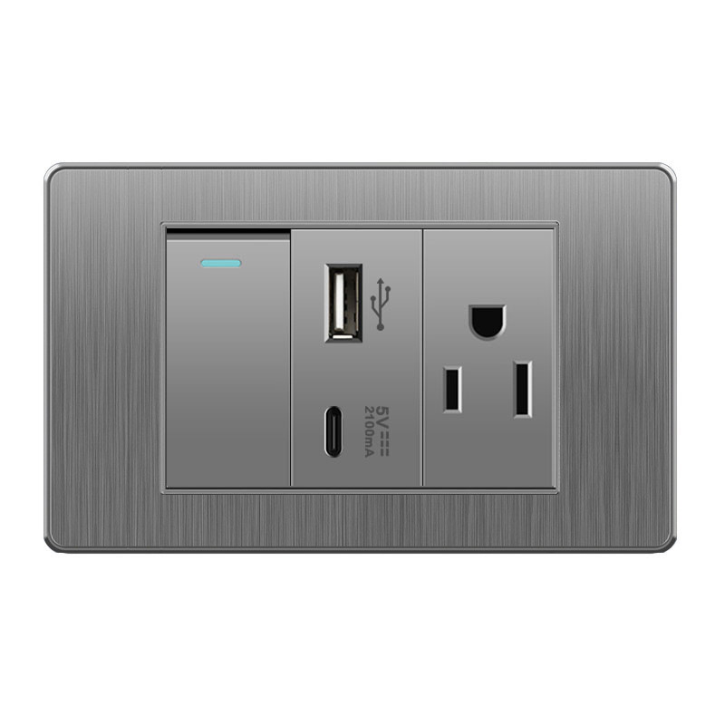 Thai Wall Socket Brushed Gray PC American Style 15A Switch Socket Panel ...