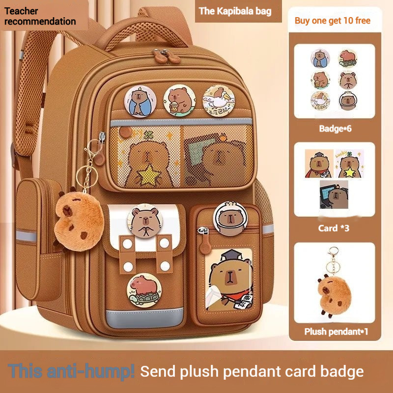 capybara Beg Sekolah Comel Anti Sakit Punggung dengan 6 Lencana dan 1 ...