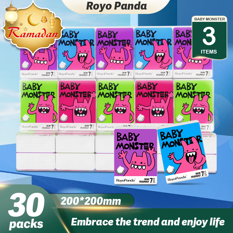 【30Packs】RoyoPanda Baby Monster Mini Tissue Handkerchief Tisu Portable ...