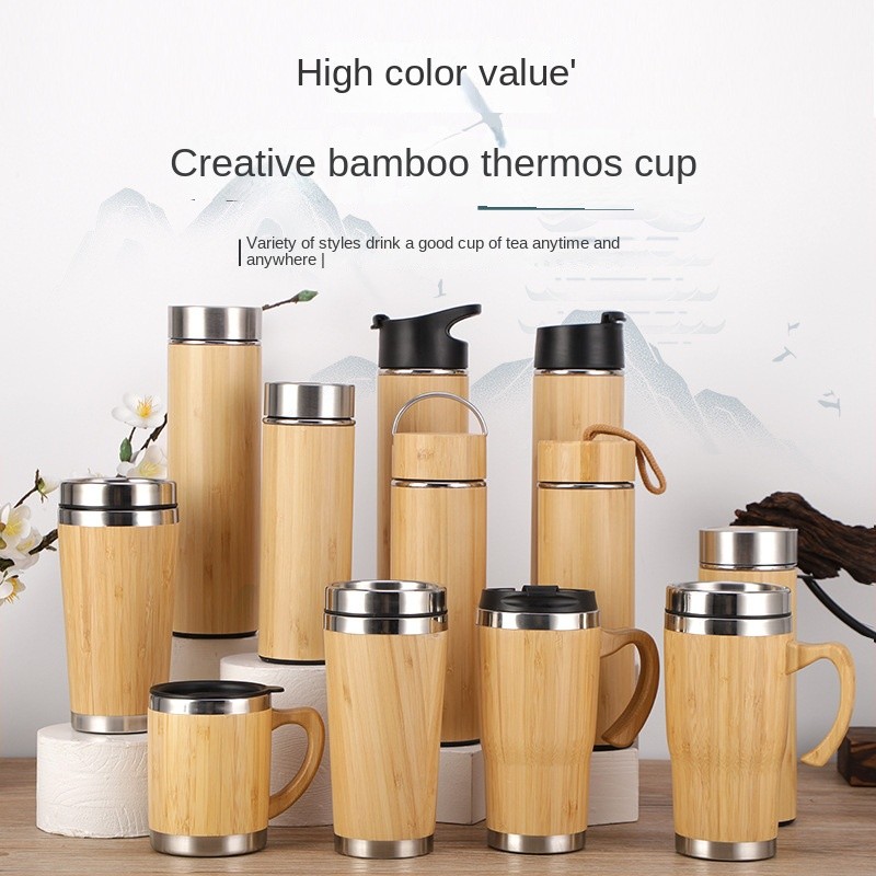 New Stainless Steel Bamboo Shell Water Bottle Outdoor 18oz Portable ...