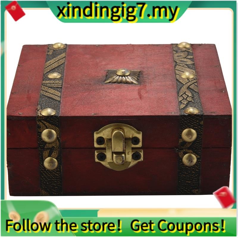 【IN STOCK】Vintage Wooden Treasure Chest Storage Box Lock Organizer Case ...