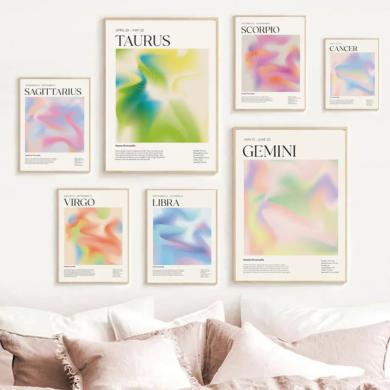Constellation Wall Art Canvas Painting Astrology Gradient Aura Zodiac ...