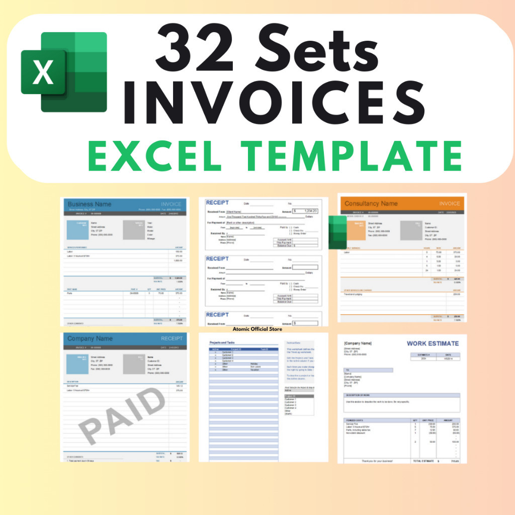 JGD INSTANT 32 Set Invoices Excel Template Auto Calculation | Basic ...