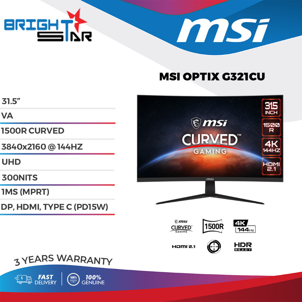 MSI 32" MSI OPTIX G321CU G321CUV MONITOR / 31.5" VA / 3840x2160@60HZ ...
