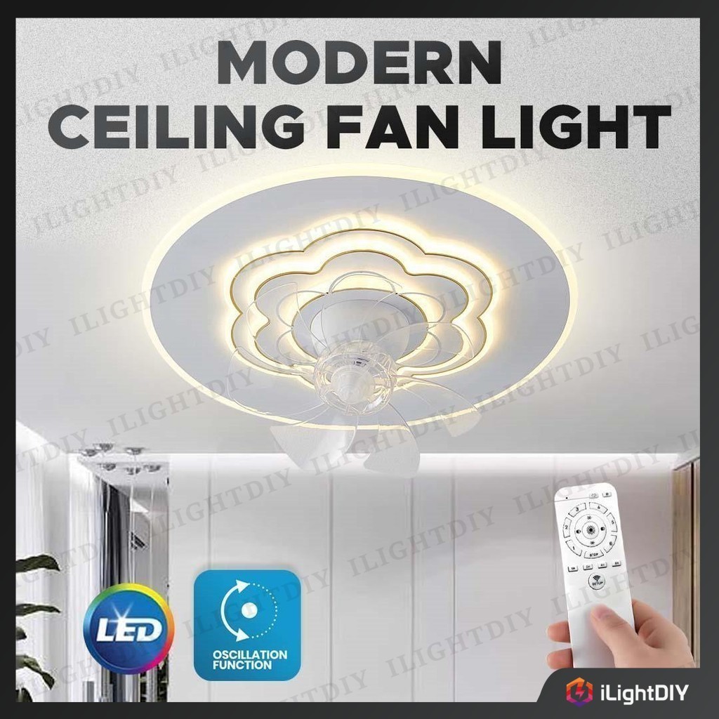 MODERN CEILING FAN LIGHT 360 OSCILLATION DC MOTOR 6 SPEED REMOTE ...