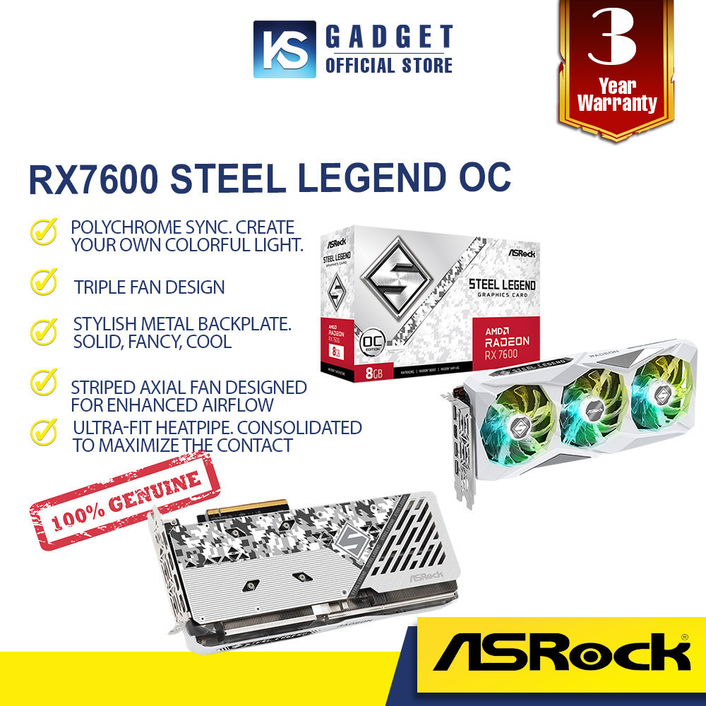 ASRock AMD Radeon™ RX 7600 Steel Legend 8GB OC GDDR6 Graphic Card ...