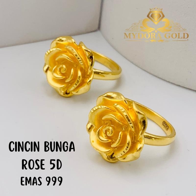 MYDORA Cincin Bunga Rose 5D | EMAS 999 | Shopee Malaysia