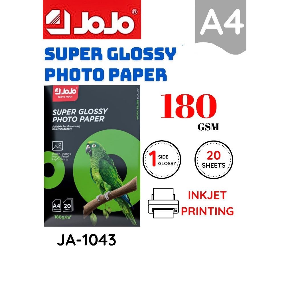 [ 180GSM 20'S ] A4 JOJO WATER RESISTANT SUPER GLOSSY PHOTO PAPER (SINGLE SIDE) | INKJET PRINTING ...