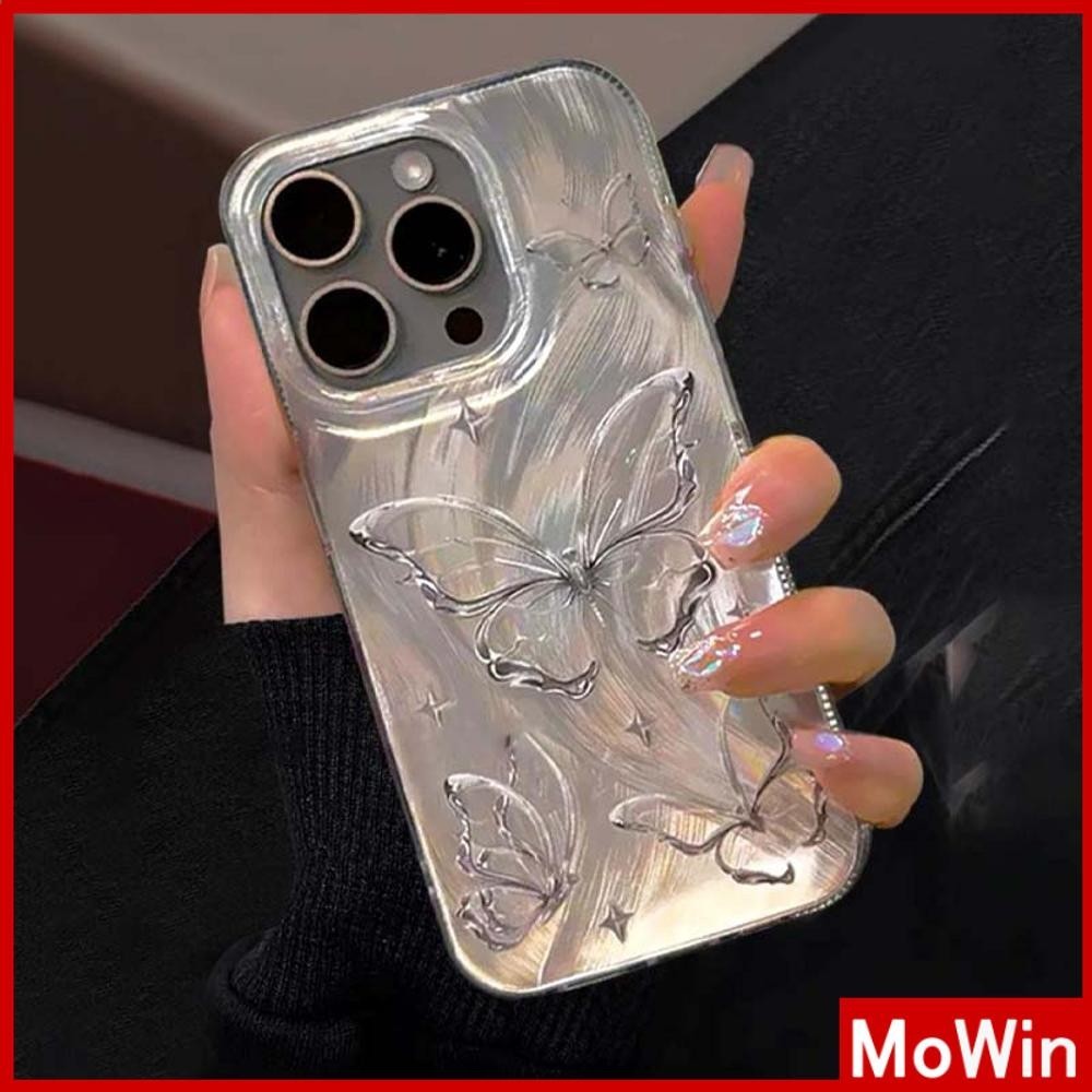 Mowin - For iPhone 11 15 Pro Max iPhone Case Silver Feather Luxury Holographic Laser Clear Case ...