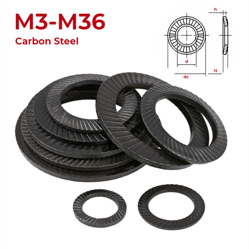 Black Carbon Steel Double Tooth Washers M3 M4 M5 M6 M8 M10 M12 M14 M16 ...