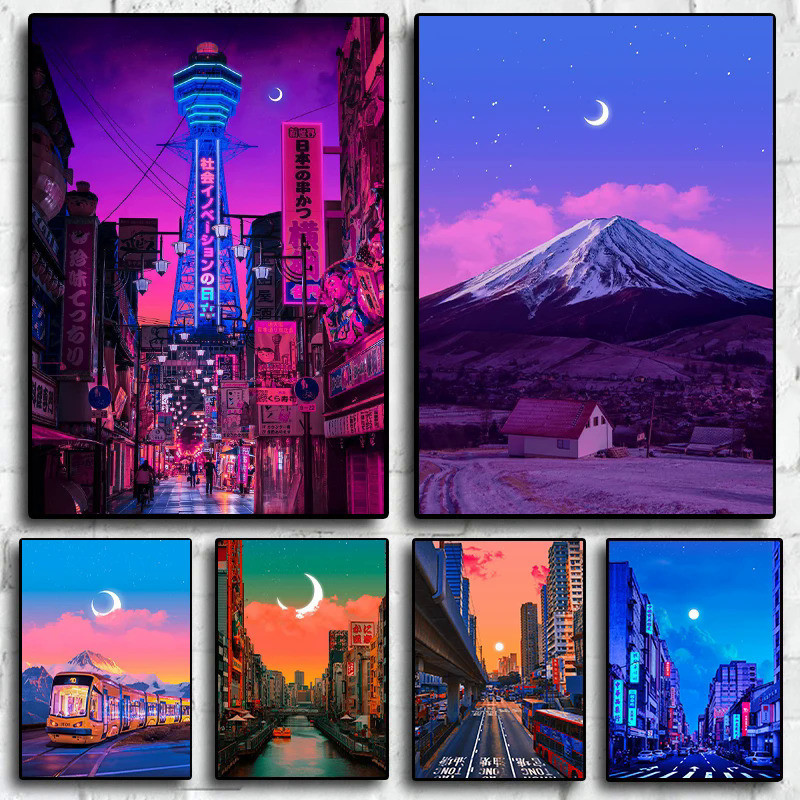 White moons Aesthetic Posters, Architectural Landscape of Japan city ...
