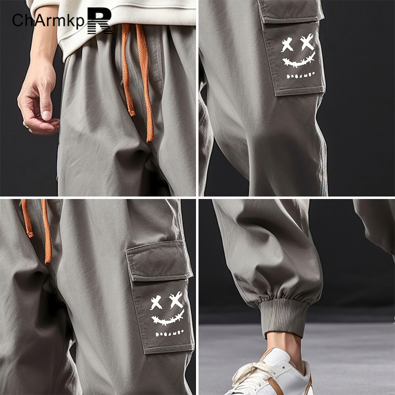 MR Men Smile Face Print Flap Pocket Drawstring Waist Cargo Pants ...