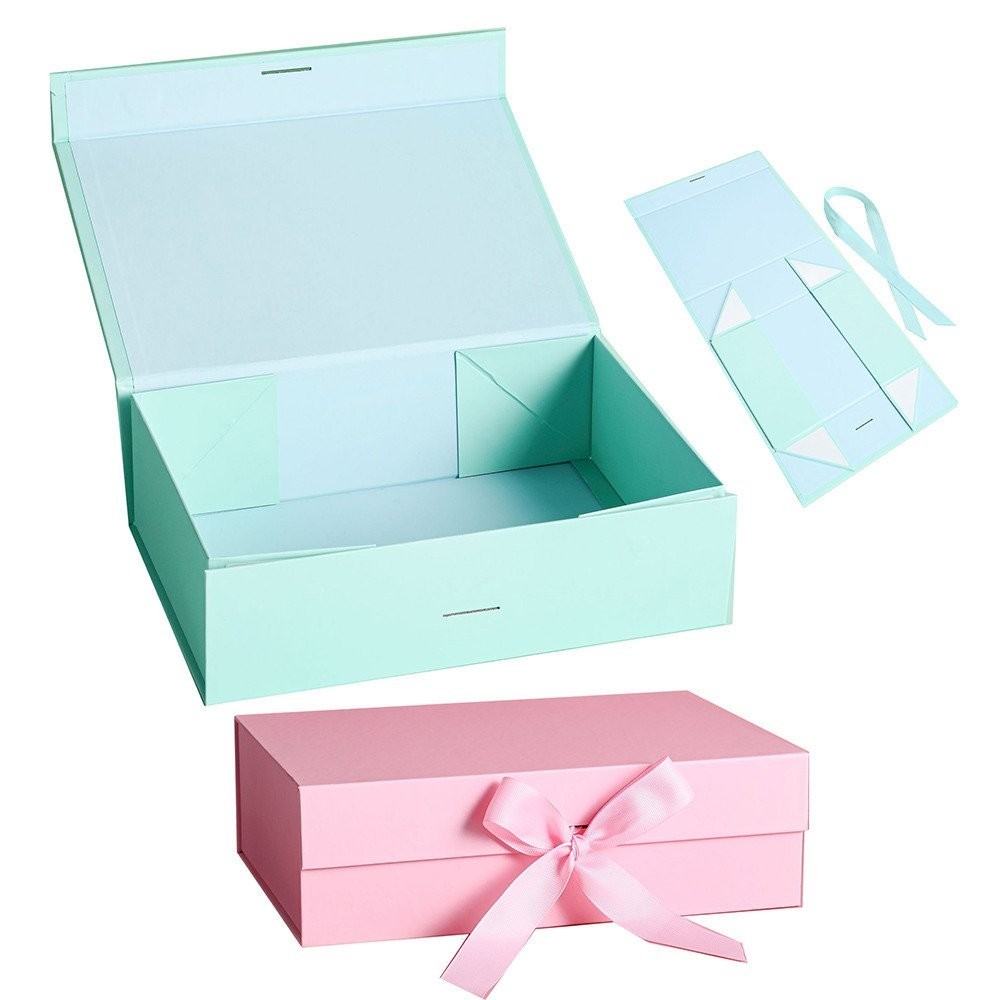 Gift Box Magnetic Folding Paper Pink Luxury Rectangle Box with Ribbon ...