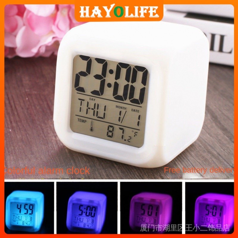 [New Arrivals] Colorful Color-changing Alarm Clock Creative Square ...