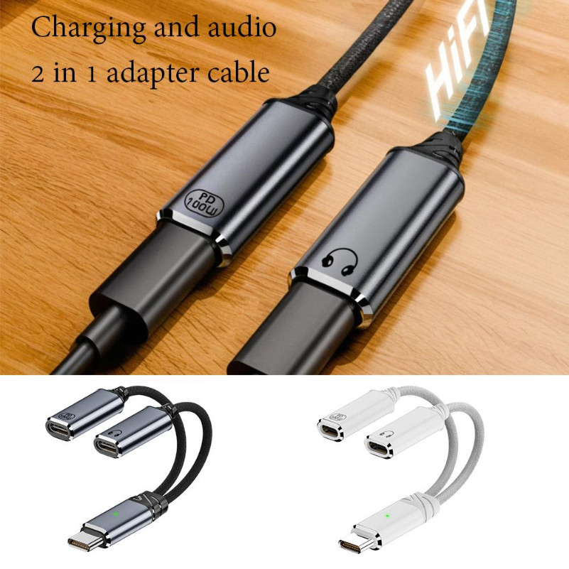 Otg 2 In 1 Usb C Splitter To Dual Type Usb C Headphone Jack Audio Adapter Pd 60w For Laptop ...