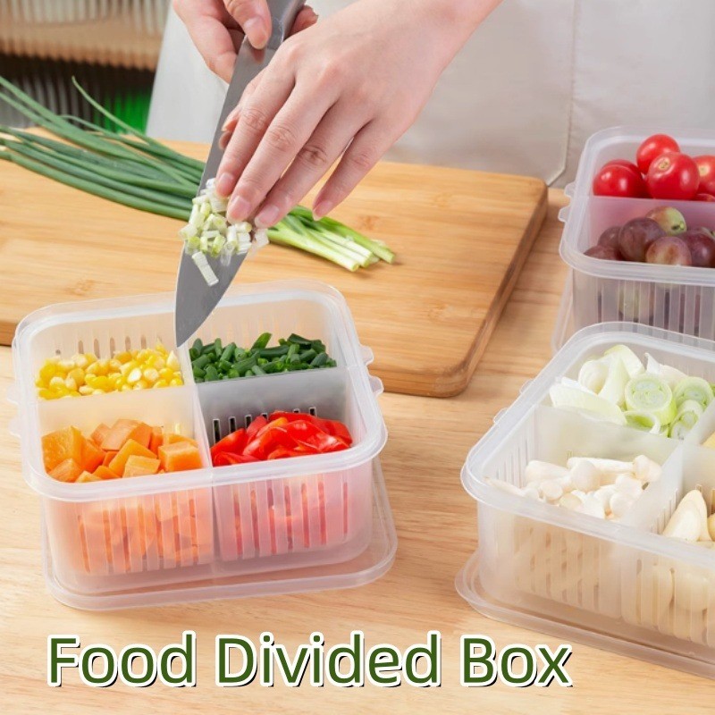 2/3/4 Grids Food Divided Box Refrigerator Preservation Transparent Lid ...